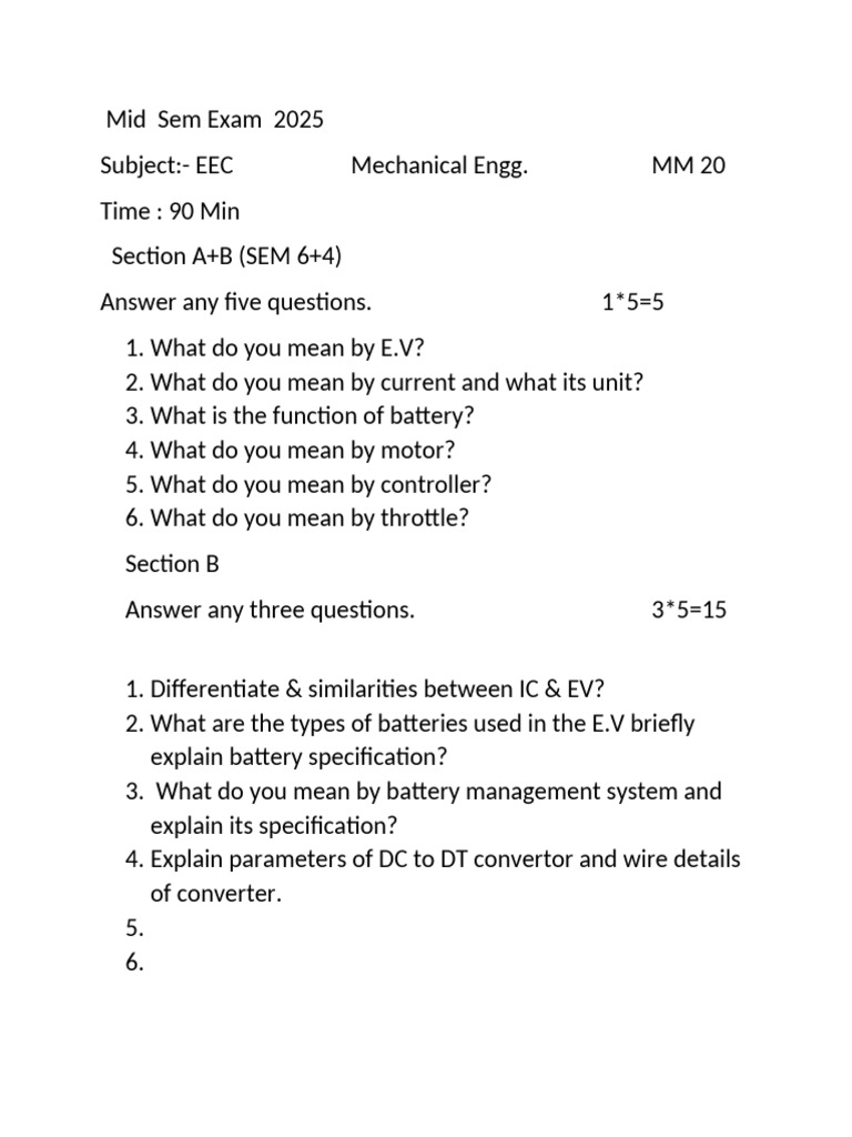 Ev Mid Sem Exam Mechanical 2024 | PDF