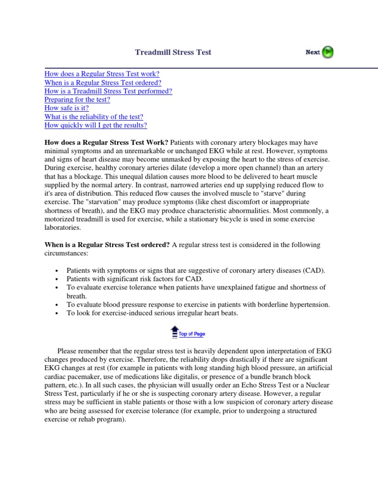 Treadmill Stress Test | PDF | Coronary Artery Disease | Angina Pectoris
