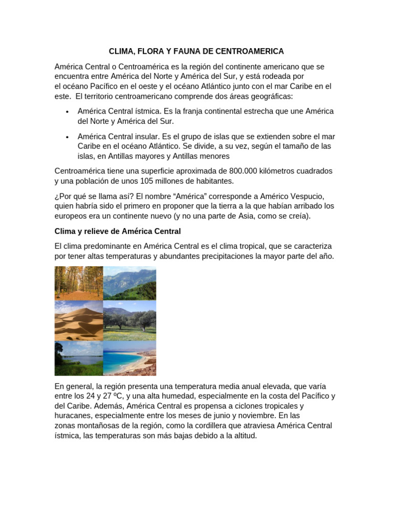 Flora y Fauna y Clima de Centroamerica | PDF | Américas | Centroamérica