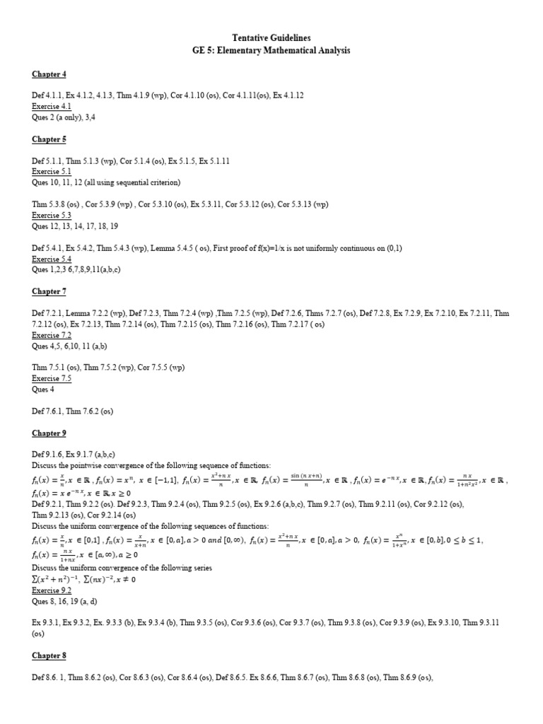 Elementary Mathematical Analysis Guidelines | PDF | Mathematics | Calculus