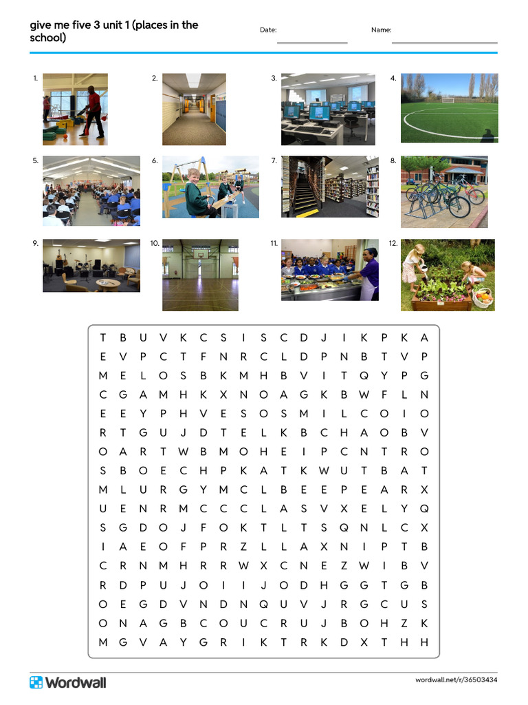 Give Me Five 3 Unit 1 Places in The School Wordsearch | PDF