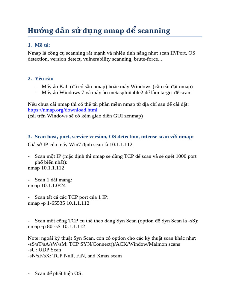 Scanning - Huong Dan Su Dung Nmap de Scanning | PDF