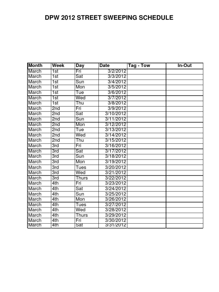2012 Street Sweeping Schedule DPW | PDF | Observances | Holidays