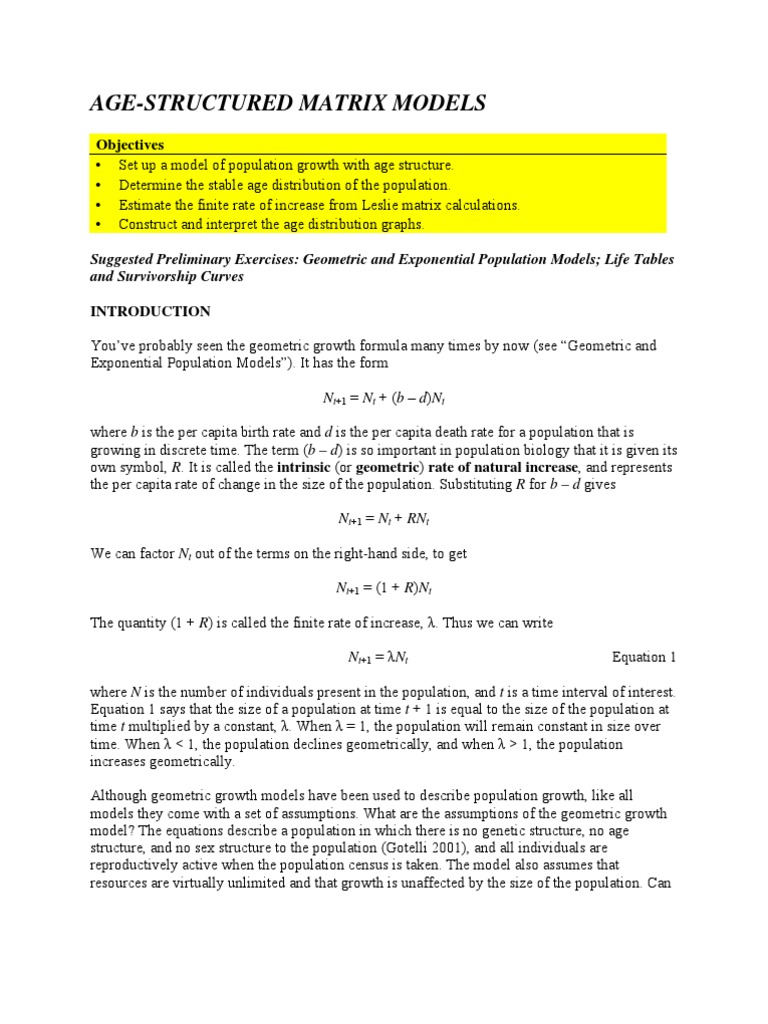 Age Structured Matrix Population Models Pdf Matrix Mathematics Mathematical Analysis
