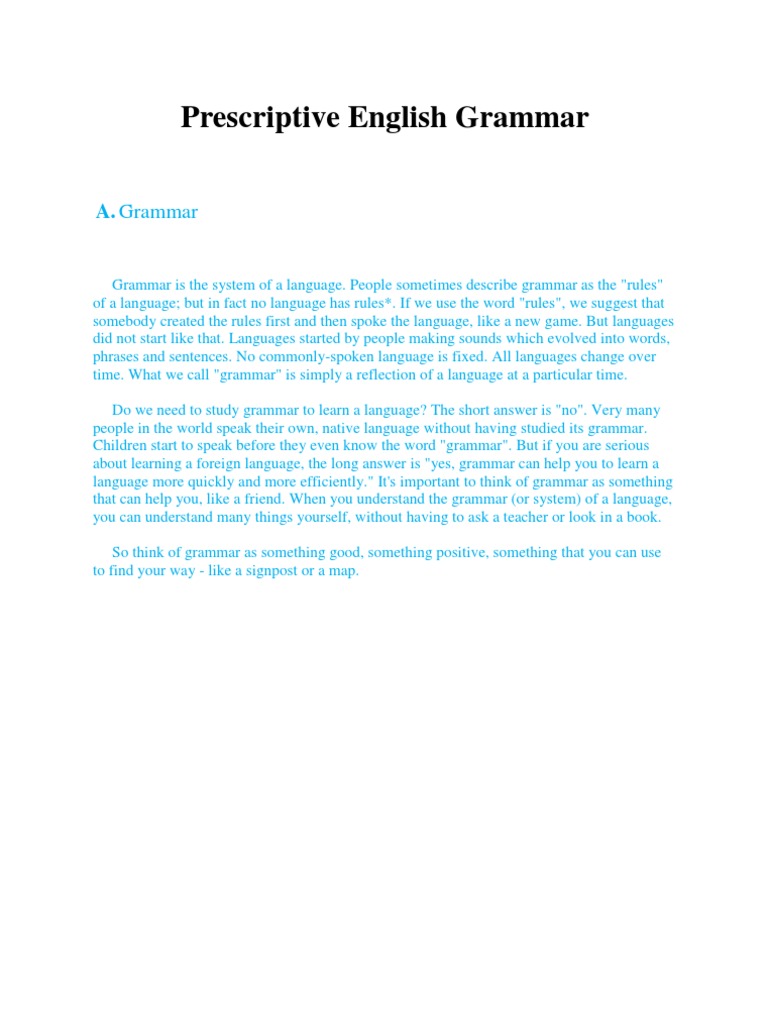 Descriptive English Grammar Vs Prescriptive English Grammar | PDF