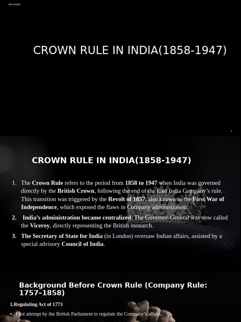 Crown Rule in India: 1858-1947 Overview | PDF | British Raj | Partition ...