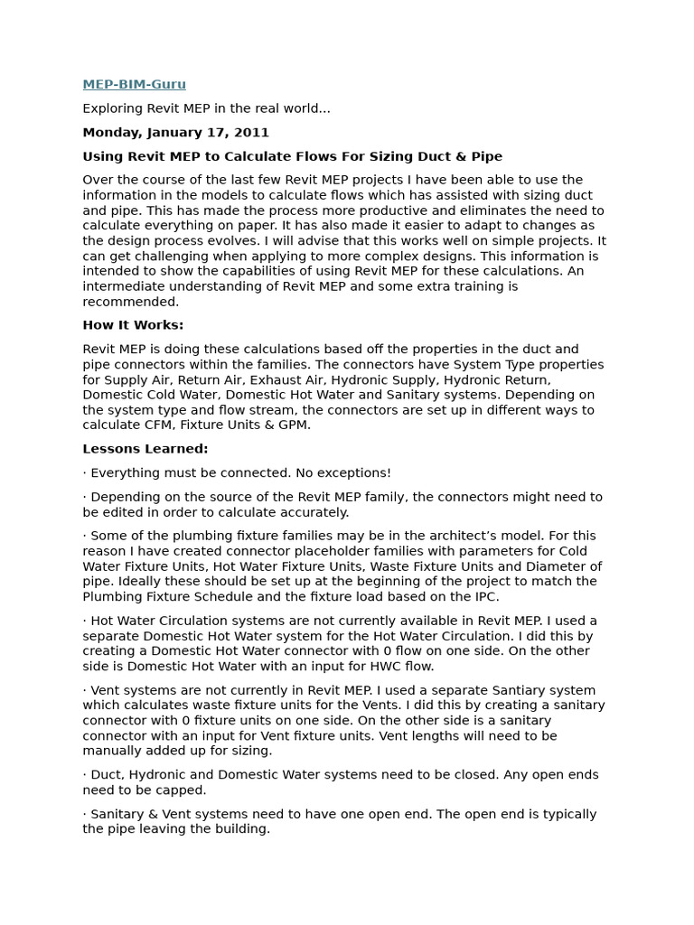 REVIT MEP | PDF | Plumbing | Duct (Flow)