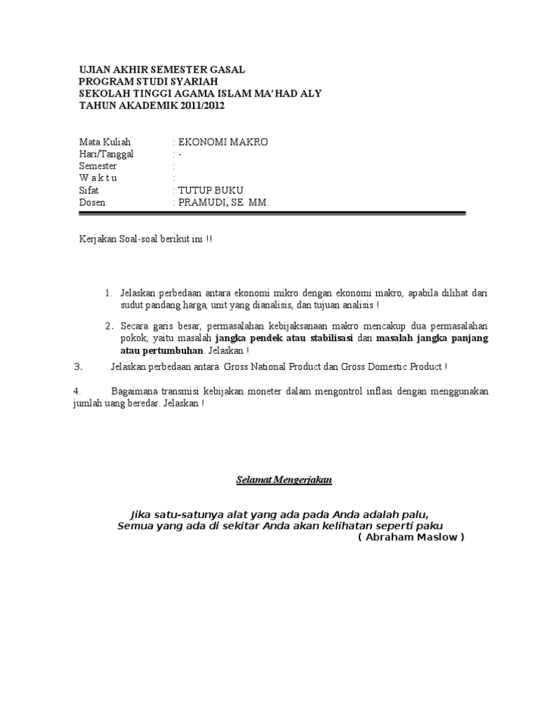 Soal UTS Ekonomi Makro | PDF