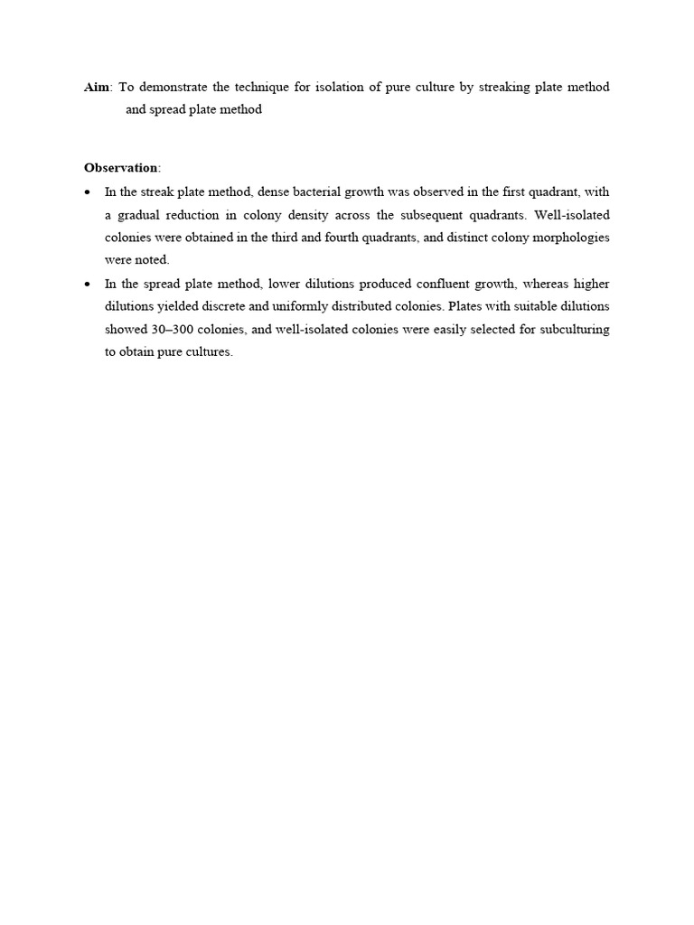 Streaking and Spread Plate Method_observation | PDF
