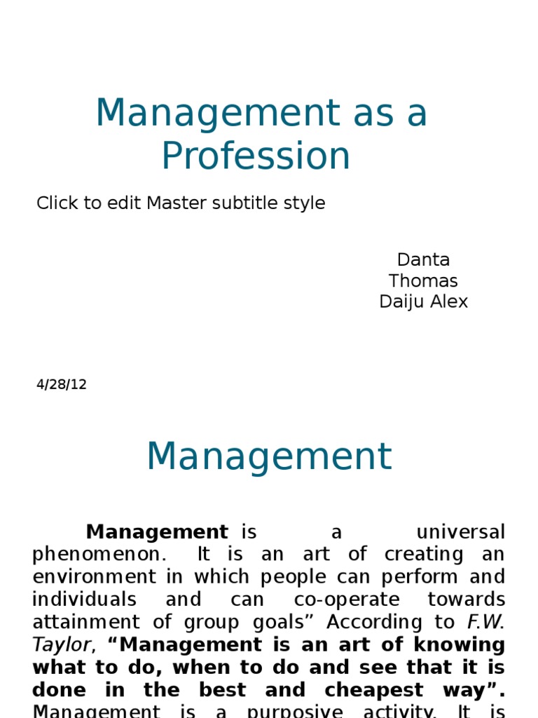 Management As A Profession | PDF | Profession | Goal