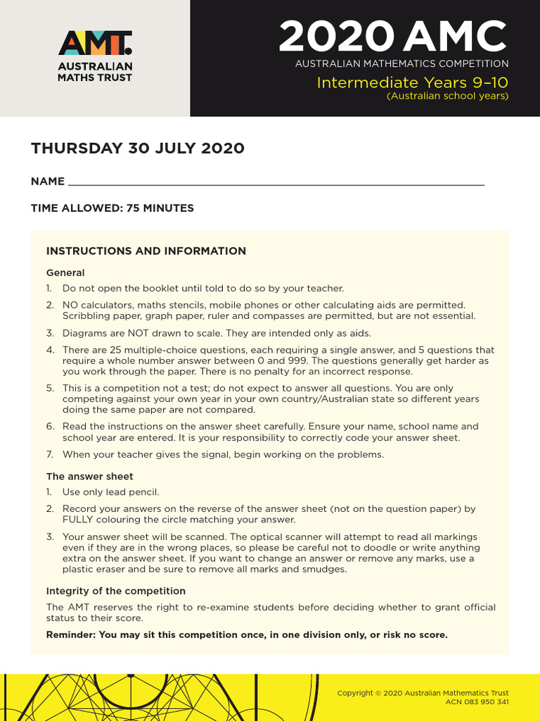 2020 Australian Mathematics Competition Guide | PDF | Area | Multiple ...