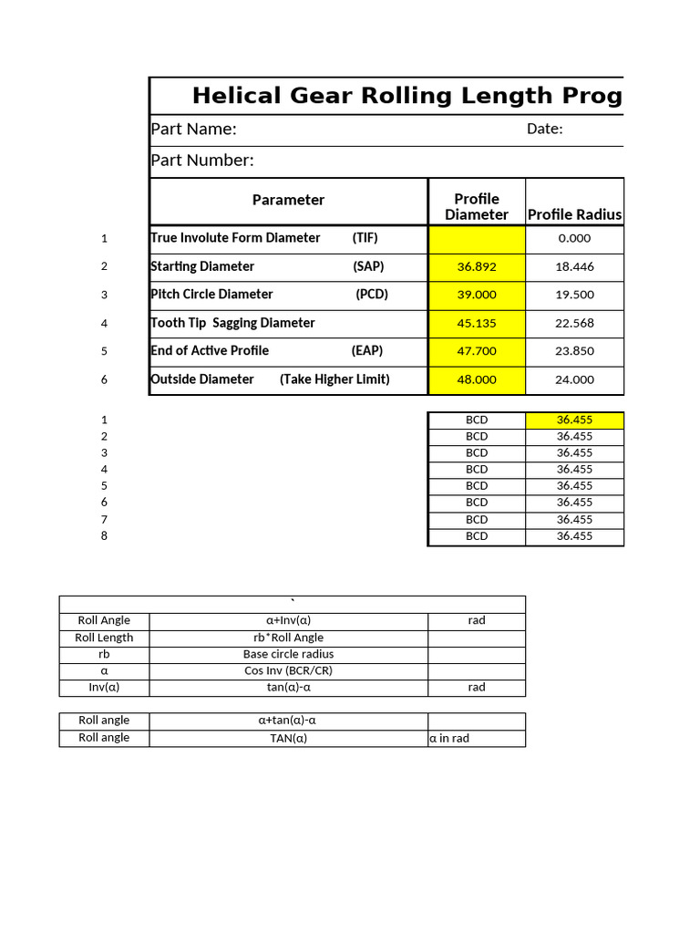 Helical Gear Rolling Length Calculation | PDF