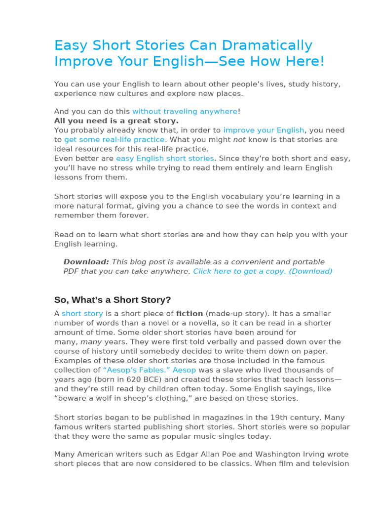 Easy Short Stories Can Dramatically Improve Your English | PDF | Short ...