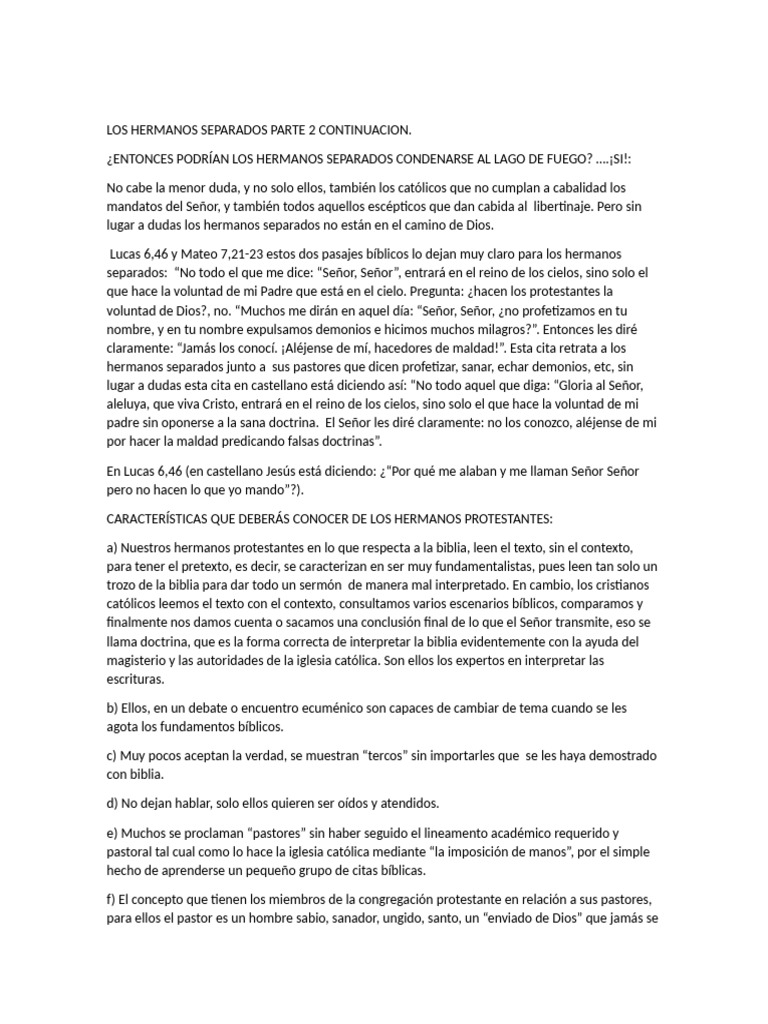 Hermanos Separados y la Verdad Bíblica | PDF | Biblia | Iglesia Católica