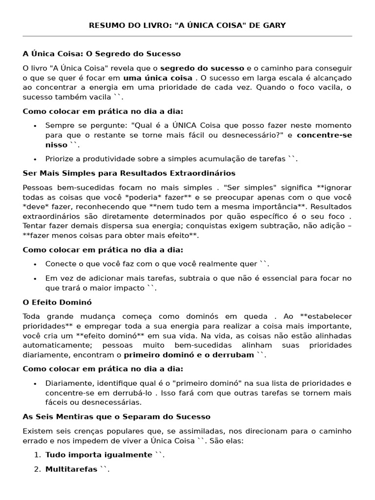 Resumo Do Livro - A Única Coisa de Gary | PDF | Tempo | Aprendizado