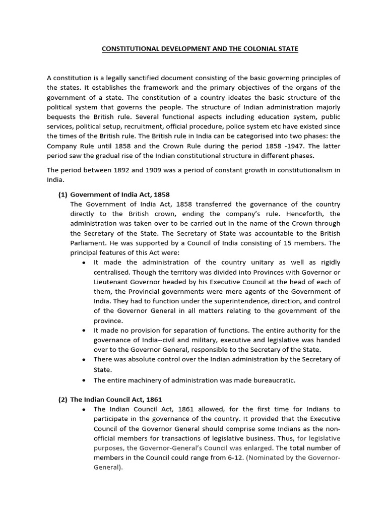 Constitutional Evolution in Colonial India | PDF | British Raj | Government