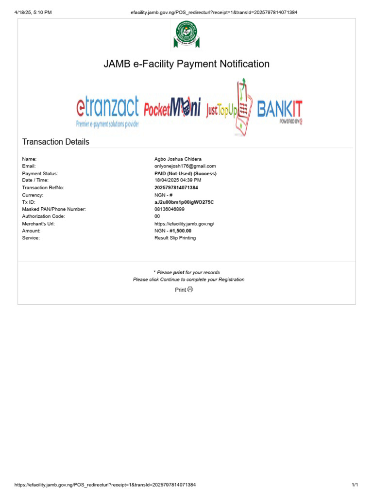 Joshua Jamb Reprint Recpit | PDF