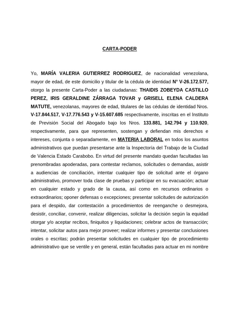 Carta Poder para Representación Laboral | PDF
