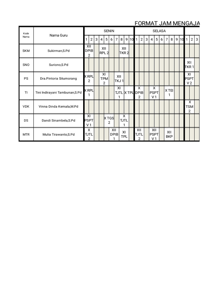 Format Jam Mengajar Guru 2023-2024 | PDF