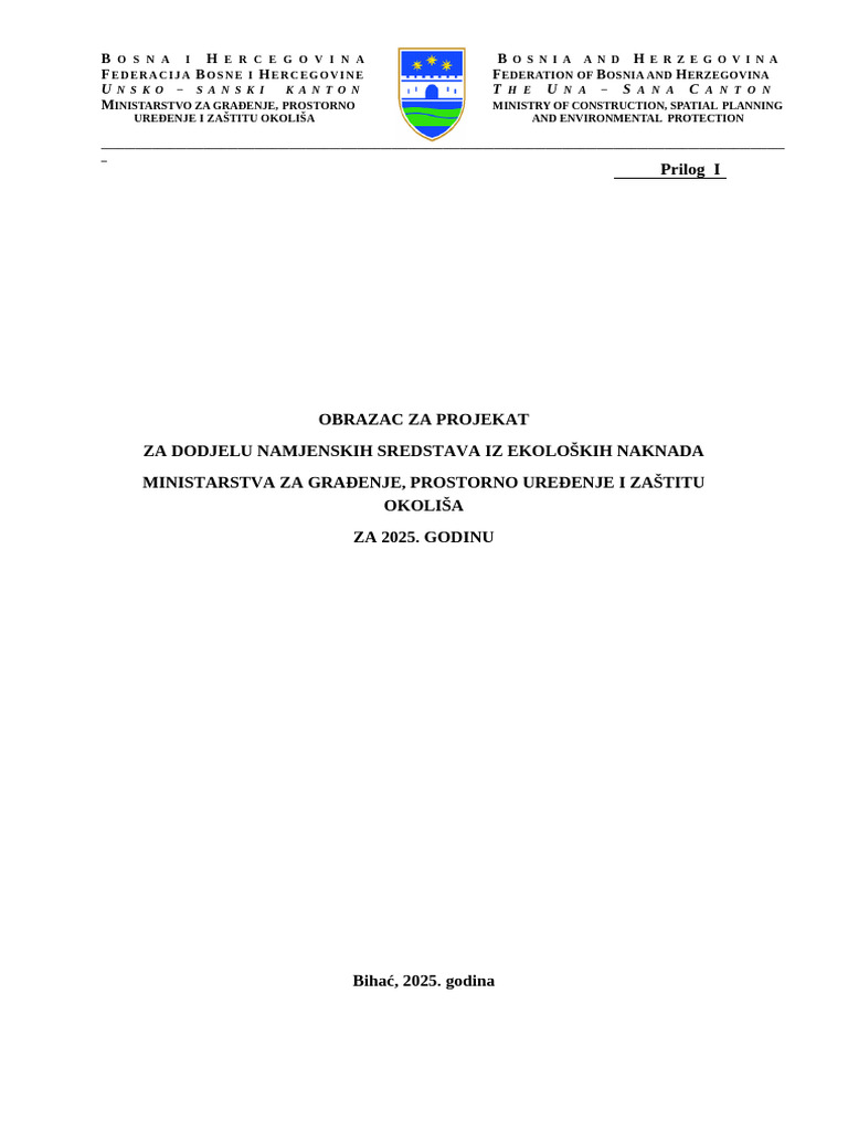 Prilog I - Obrazac Za Projekat Za Dodjelu Sredstava Ekoloških Naknada ...
