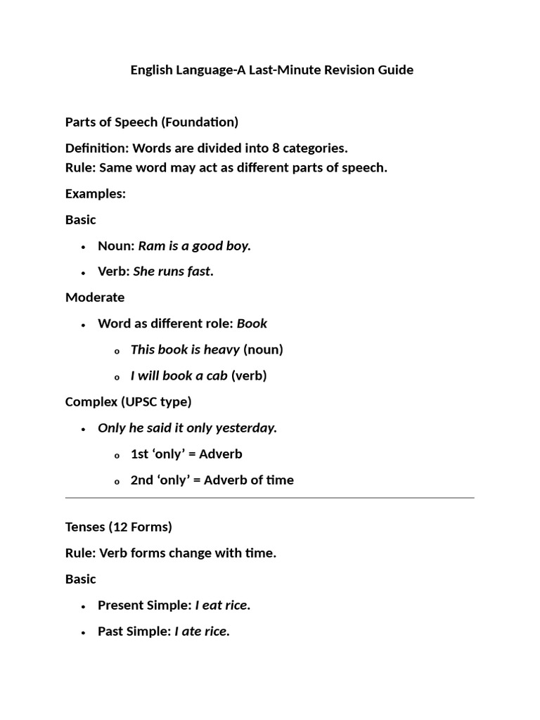 English Grammar Revision Guide | PDF | Subject (Grammar) | Verb