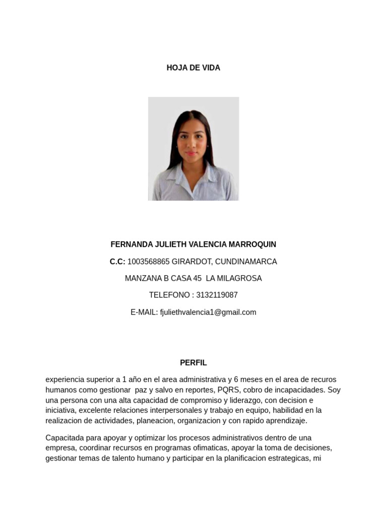 Hoja de Vida de Fernanda Valencia | PDF