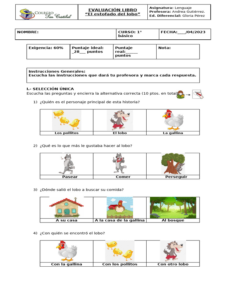 EVALUACIÓN LIBRO - El Estofado Del Lobo | PDF