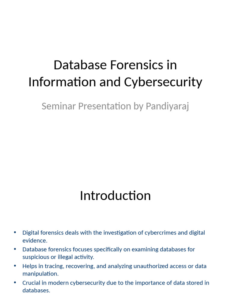Database Forensics Seminar | PDF | Security | Computer Security