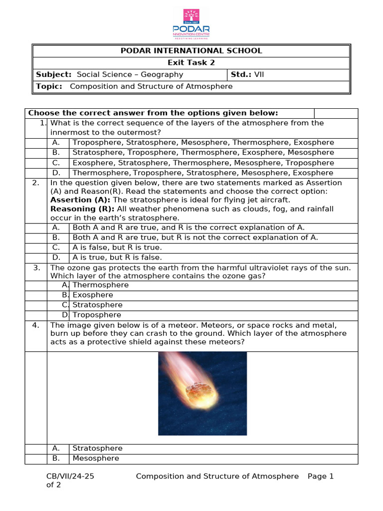 Exit Task2_ CB_VII_SSc_Composition and Structure of Atmosphere | PDF ...