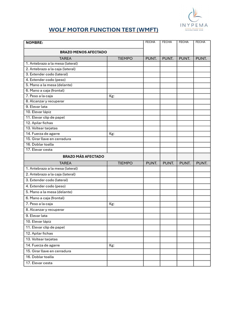 WMFT Wolf Motor Function Test | PDF