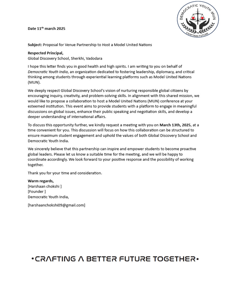 Proposal for Venue Partnership to Host a Model United Nations | PDF