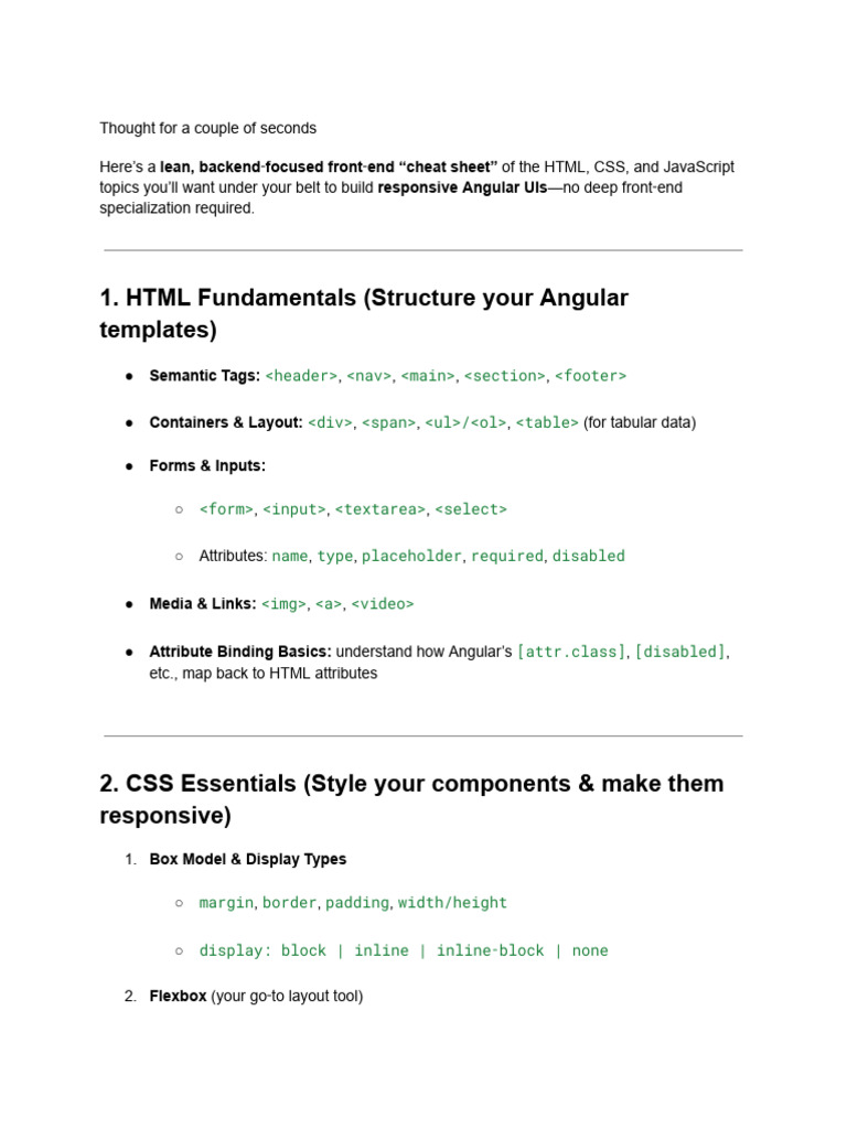 A Lean, Backend Focused Front End "Cheat Sheet" | PDF | Html Element | Html