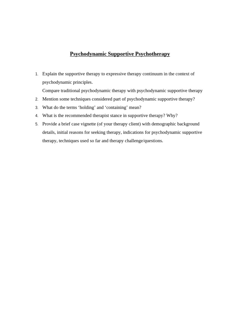 Psychodynamic Supportive Therapy Assignment | PDF