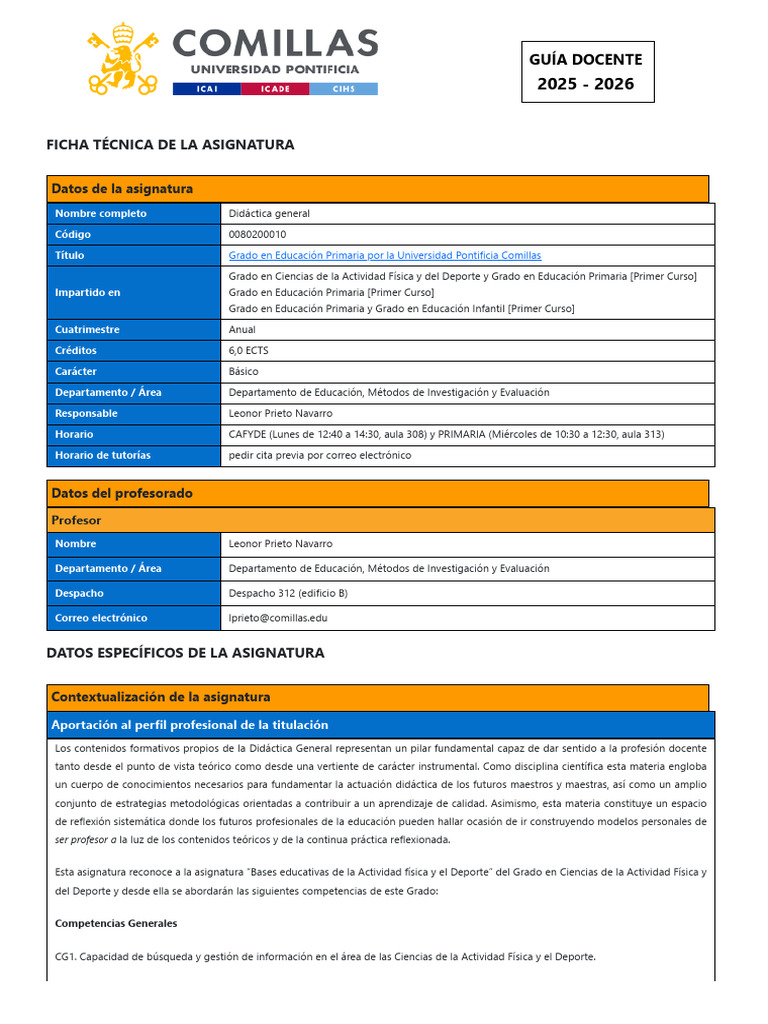 Guía Docente - Didáctica General | PDF | Maestros | Aprendizaje