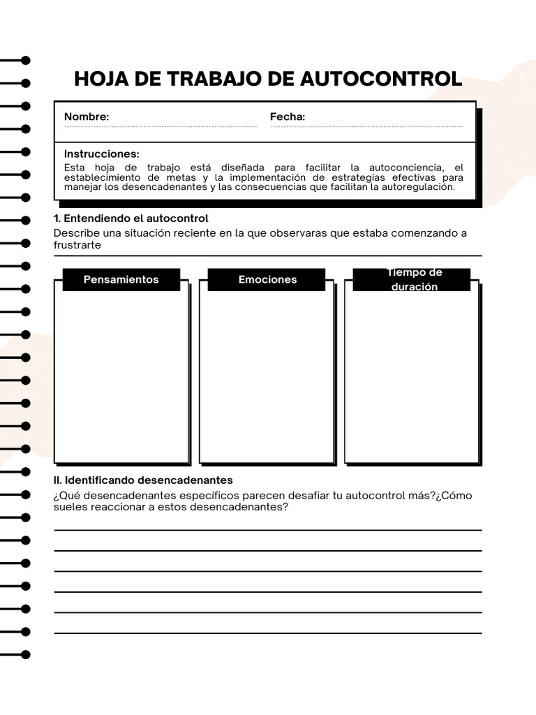 Hoja de Trabajo de Autocontrol | PDF