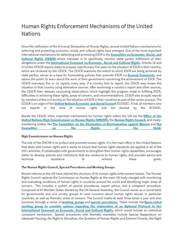 Human Rights Enforcement Mechanisms of The United Nation1 | PDF | Human ...