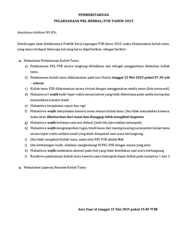 2025 - Pengumuman Kuliah Tamu PKL p3b - Rev | PDF