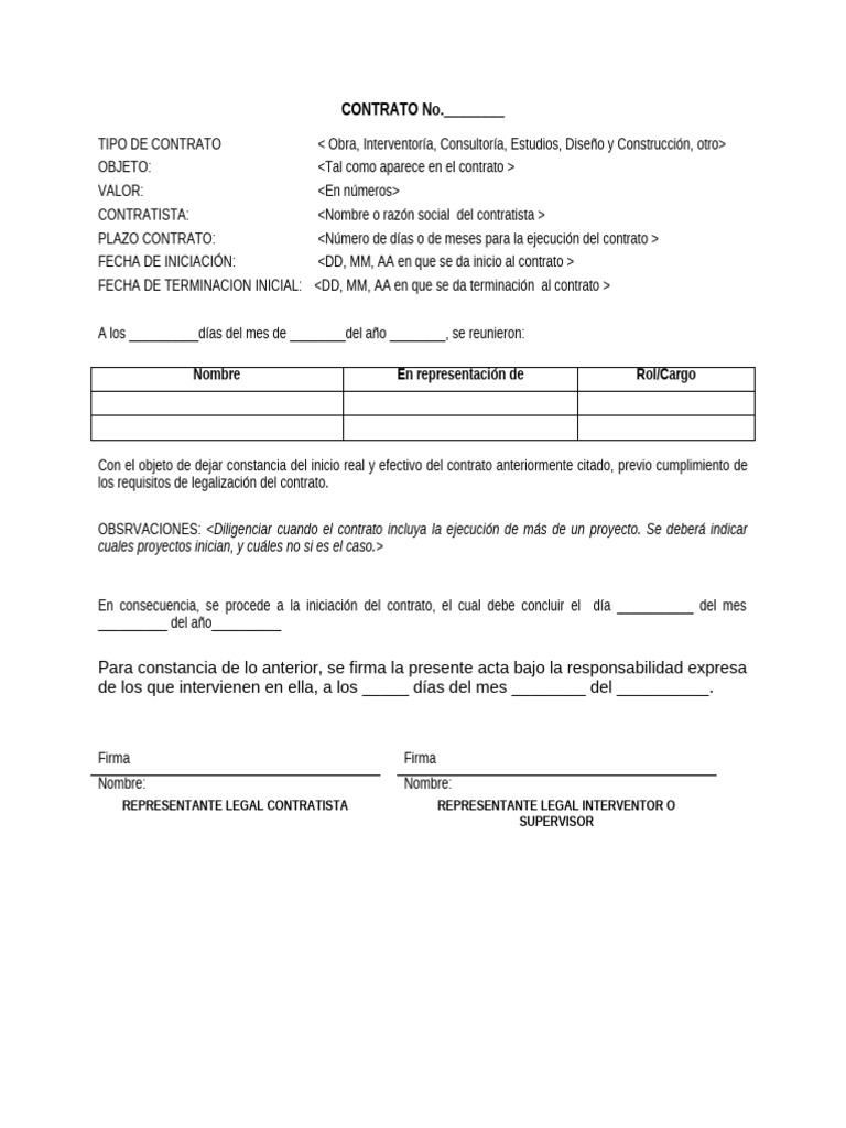 Acta de Inicio de Contrato Formal | PDF
