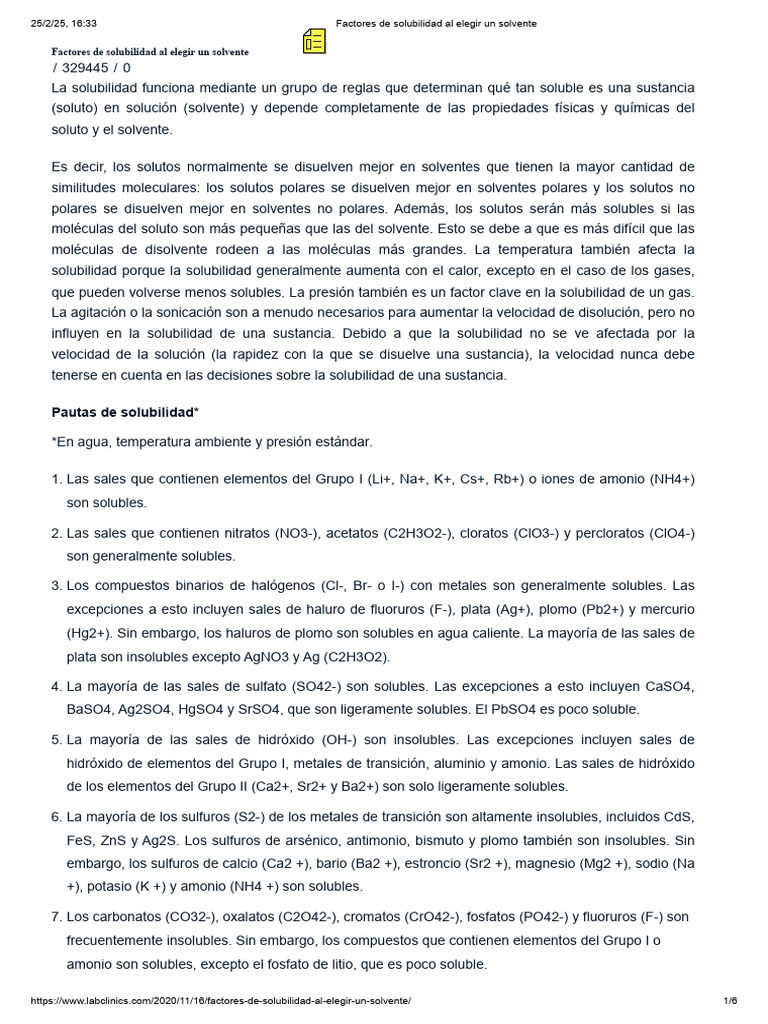 Factores Clave en la Solubilidad de Solventes | PDF | Polaridad química ...