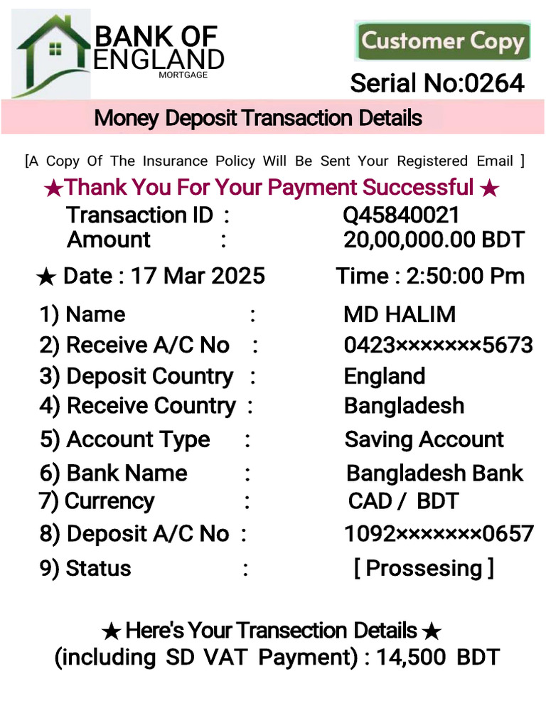 Money Transaction Receive | PDF