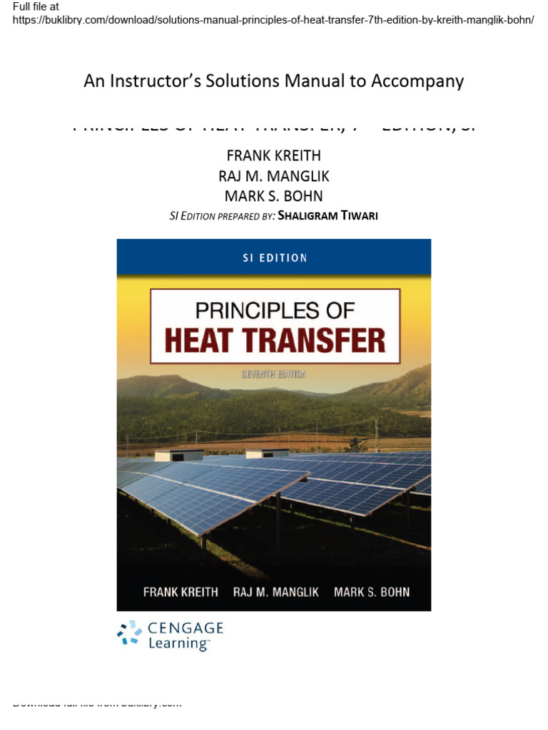 Solutions Manual Principles of Heat Transfer 7th Edition by Kreith ...