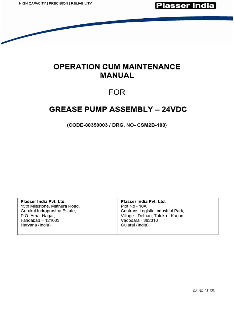 10 - Grease Pump - Operating & Maintenance Manual | PDF | Pump | Lubricant