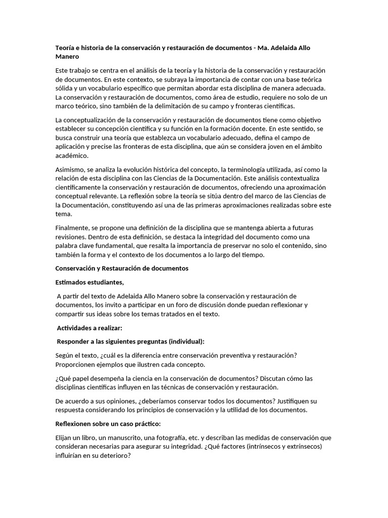 Teoría e Historia de La Conservación y Restauración de Documentos | PDF | Teoría | Science