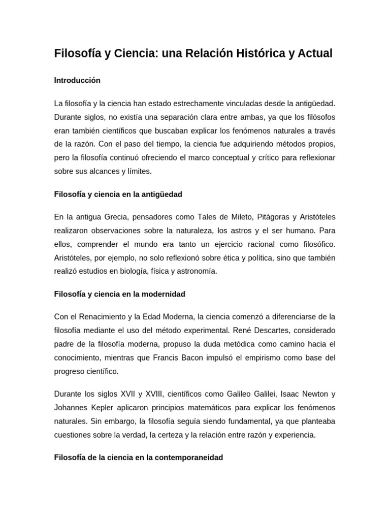 Filosofía y Ciencia: Un Vínculo Esencial | PDF | Science | Método ...