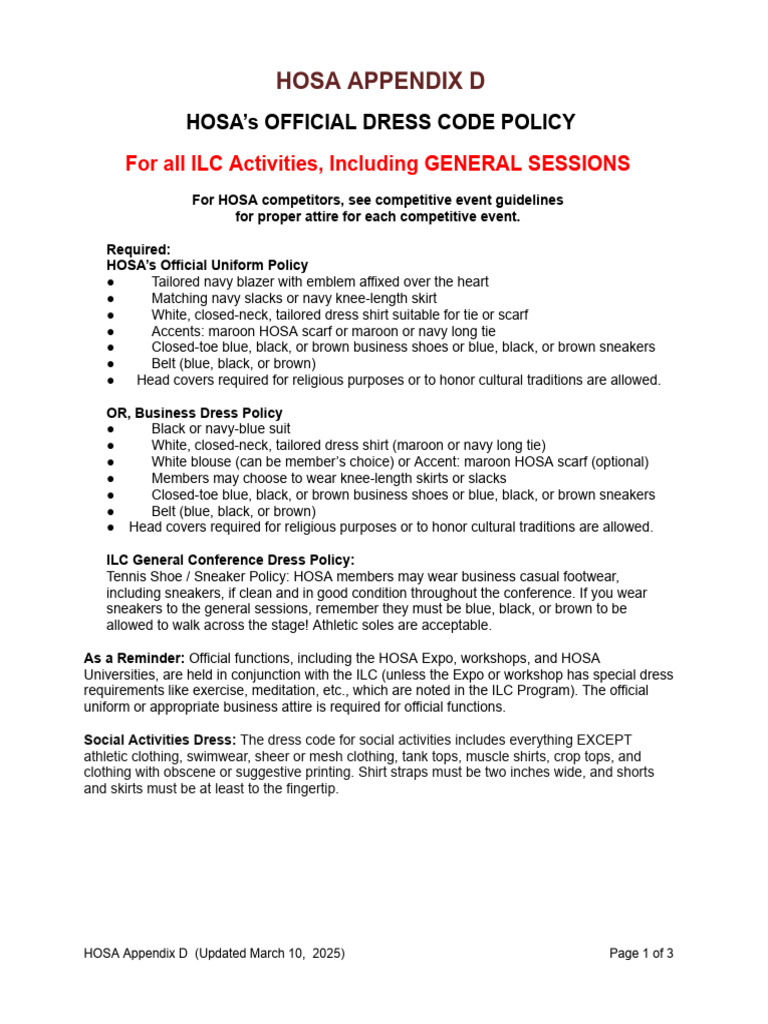 24 25 HOSA Appendix D Dress Code March10.Docx 2 | PDF | Clothing | Sneakers