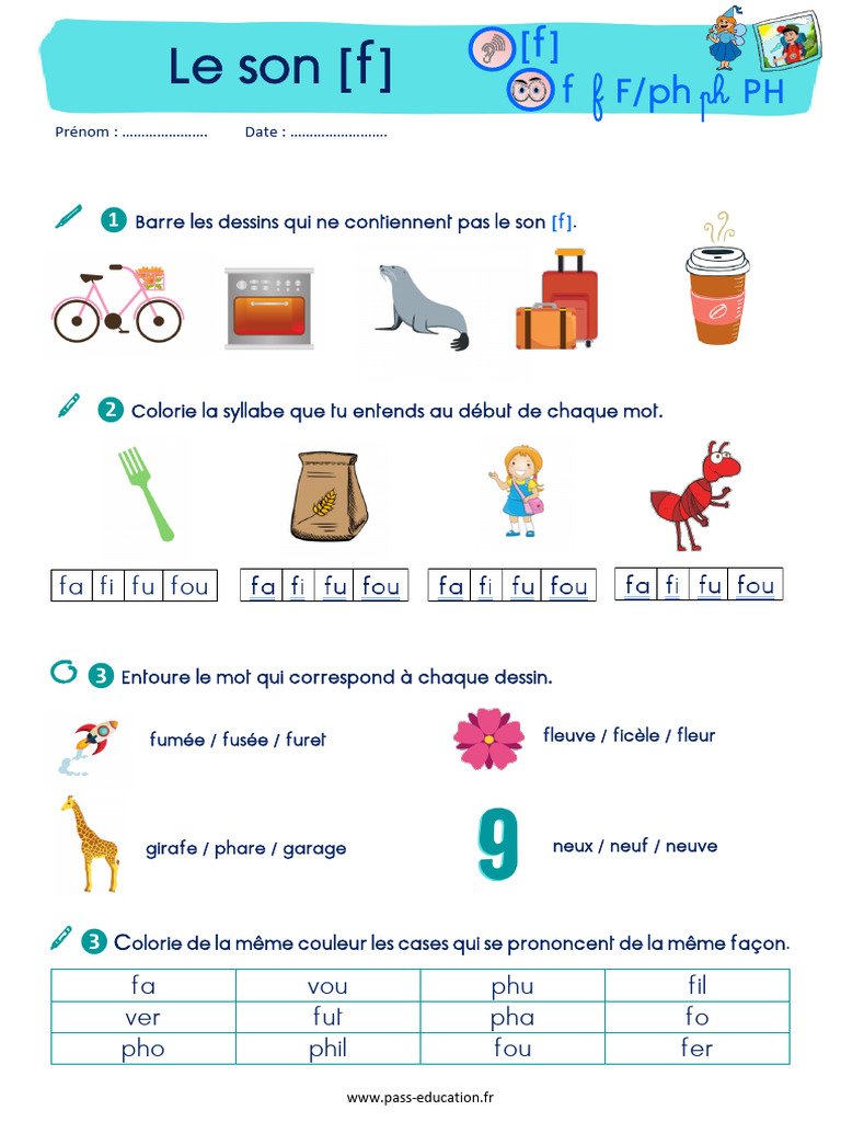 Activités sur le son [f] en français | PDF