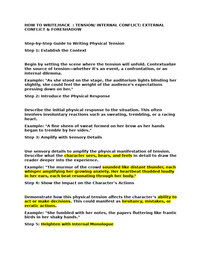 Writing Hacks Tension Internal & External Conflict Foreshadow | PDF ...