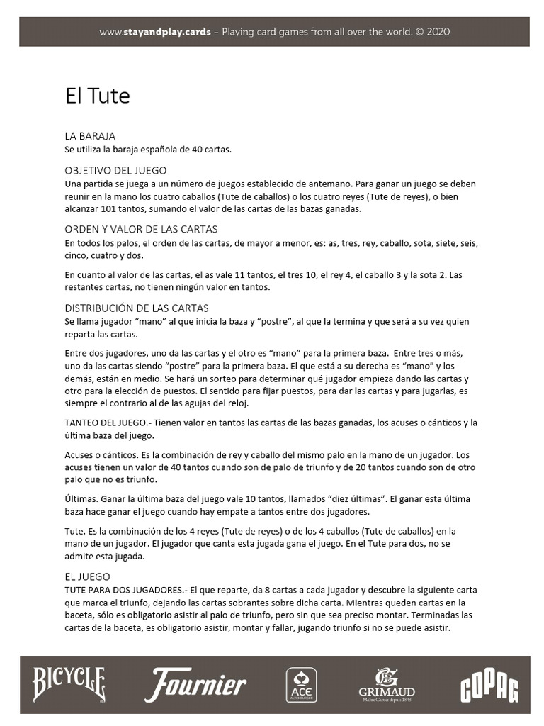 EL-TUTE-GAME-RULES | PDF | Jugando a las cartas | Juegos de habilidad mental