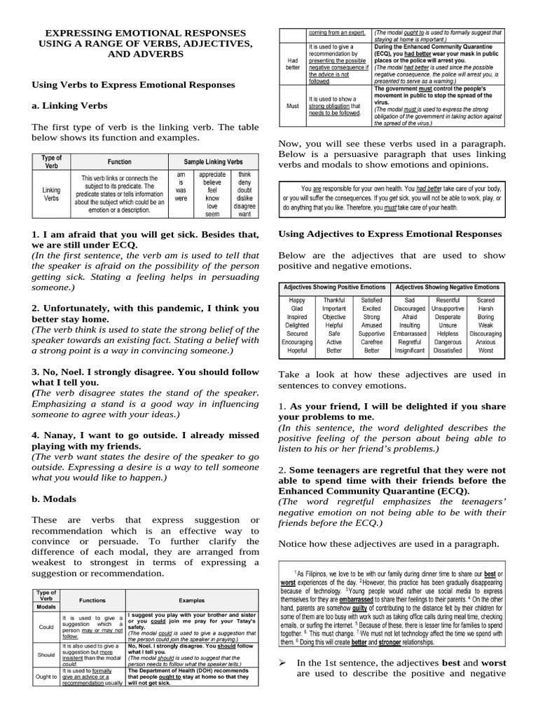 Handout_expressing Emotional Responses | PDF | Verb | Adverb