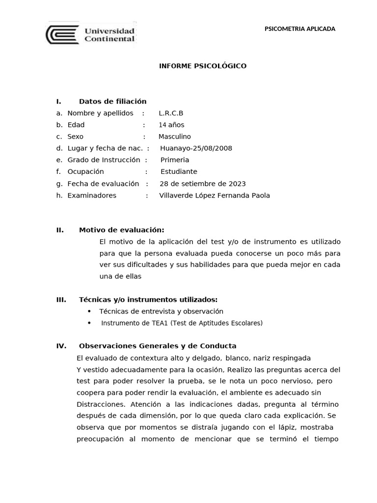 TEA 1- informe | PDF | Cociente de inteligencia | Razón
